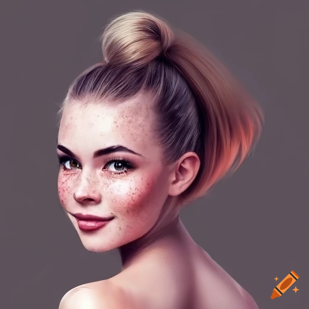 Portrait Of A Beautiful Young Woman With Freckles And Dark Blonde Hair