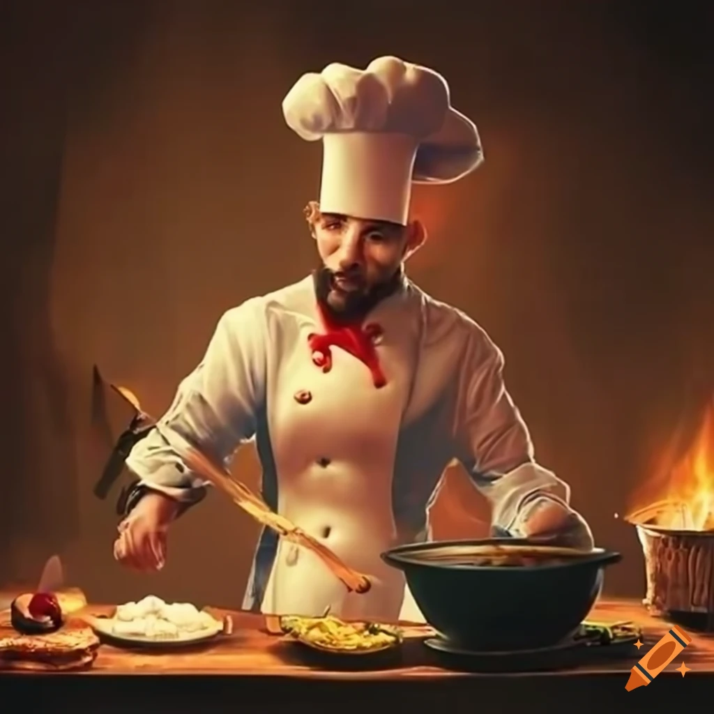 Image of a fantasy chef cooking a delicious dinner on Craiyon