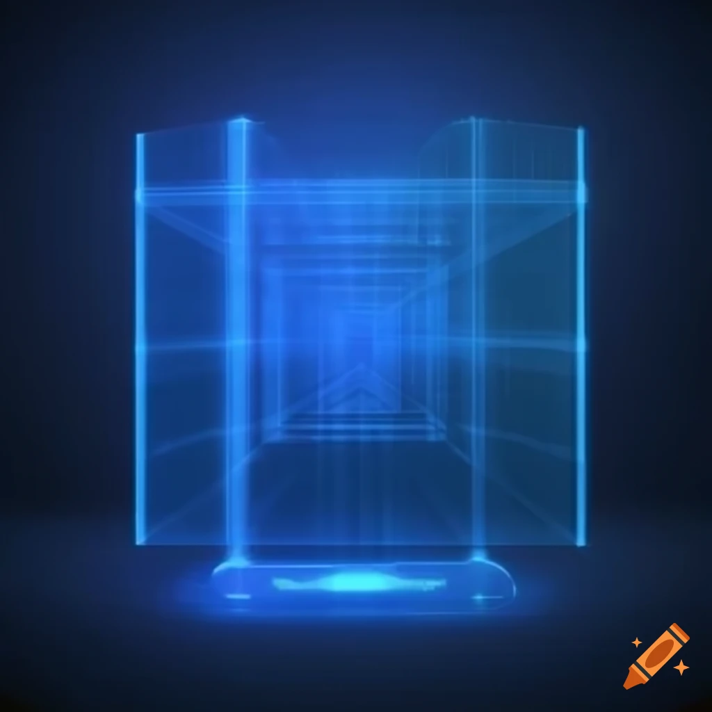 Blue hologram screen cgi rendering on Craiyon