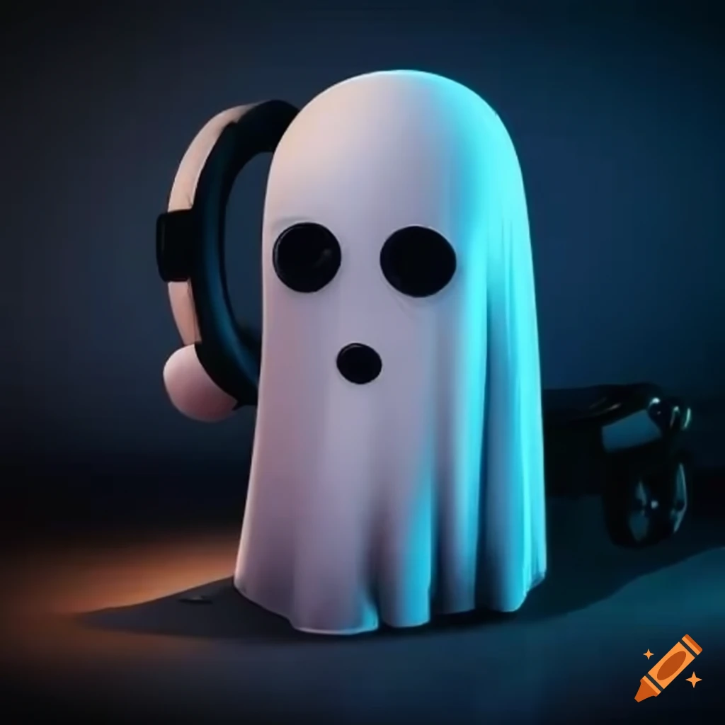 Digital art of a ghost playing video games with headphones on Craiyon