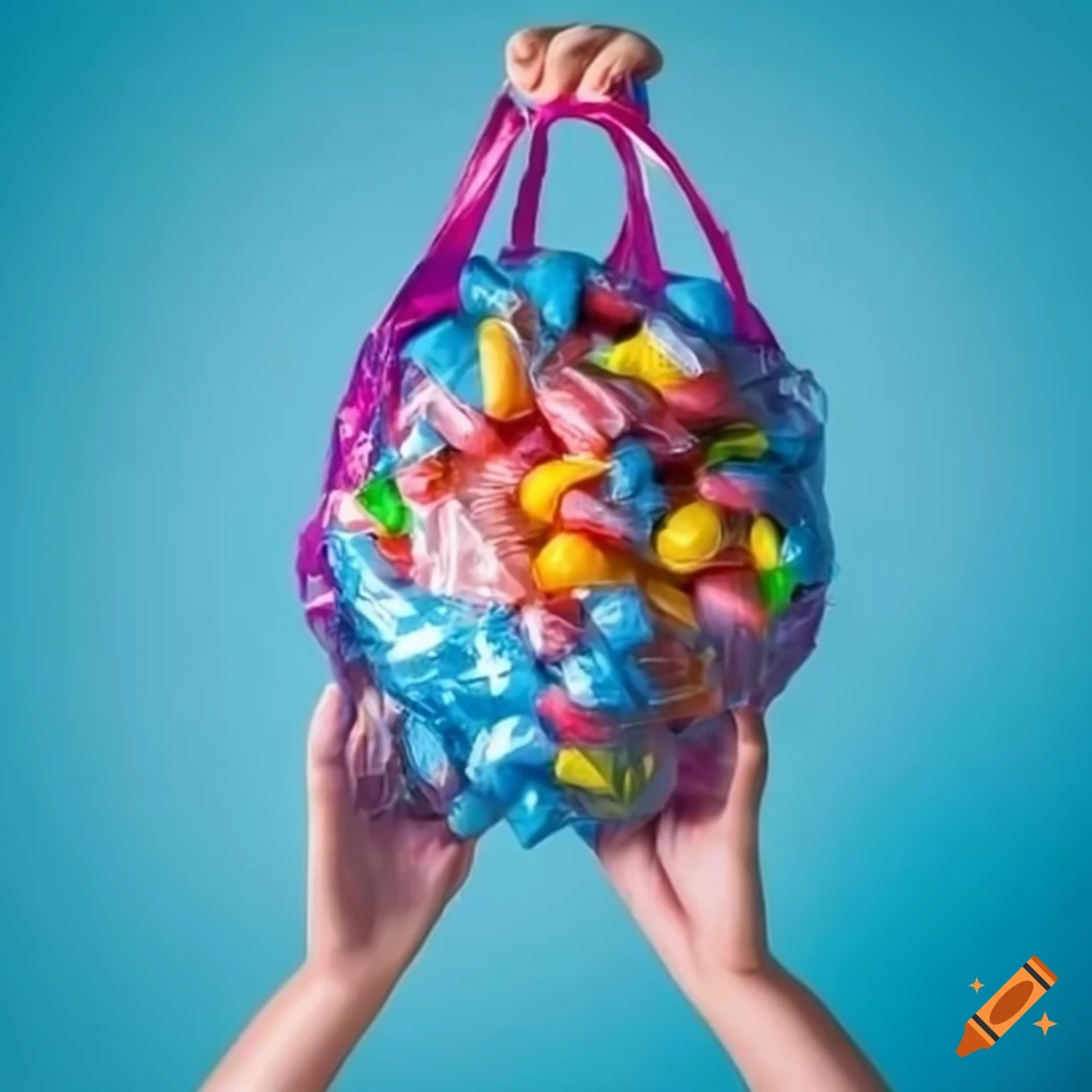 Close-up of hands holding a bag of candy on Craiyon