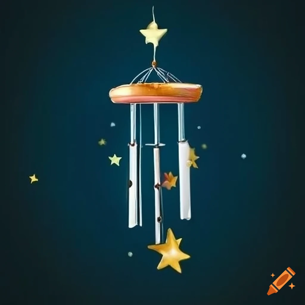 Celestial-themed wind chime with stars and moon on Craiyon