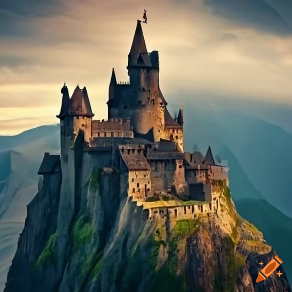 Castle on a mountain on Craiyon