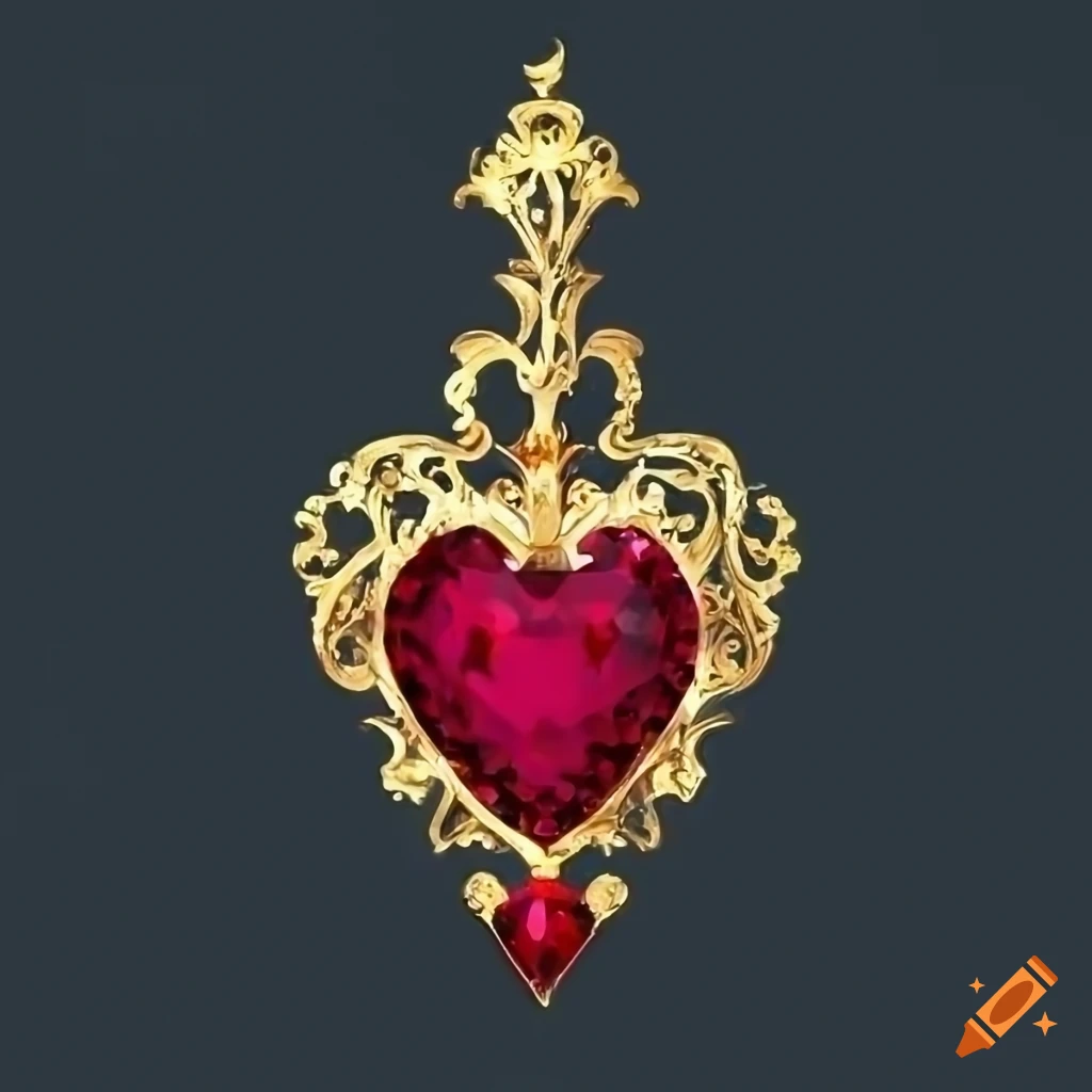 Magical red heart-shaped amulet with a gold chain on Craiyon
