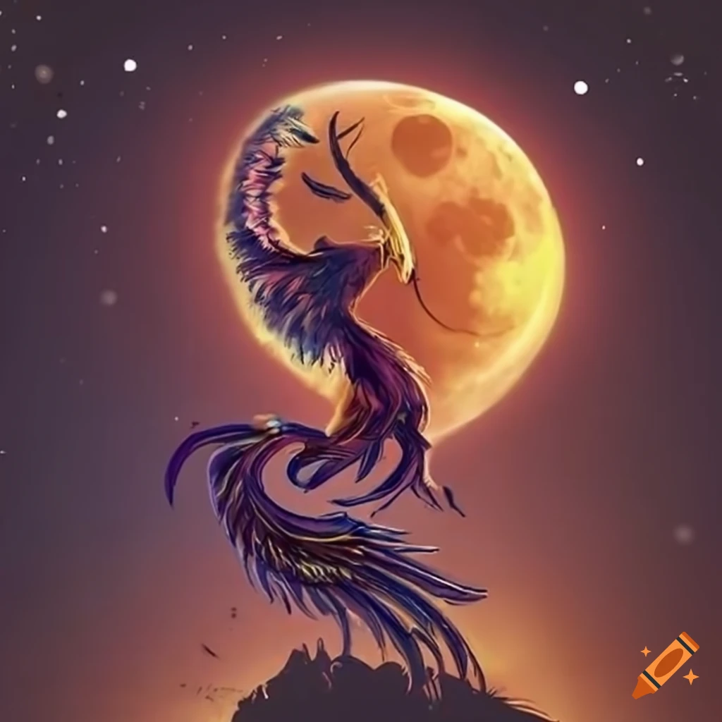 Digital art of a phoenix devouring the moon on Craiyon