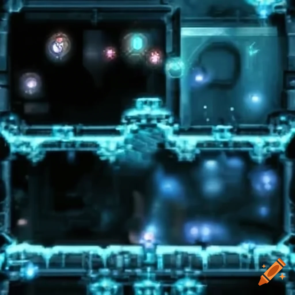 Frozen bubble tiles in a metroid-like platform game on Craiyon