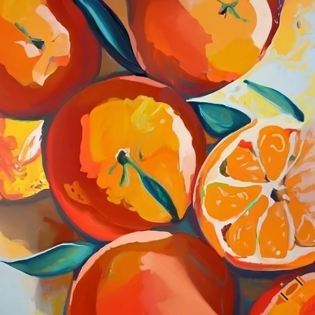 Abstract painting of vibrant tangerines in unique style on Craiyon