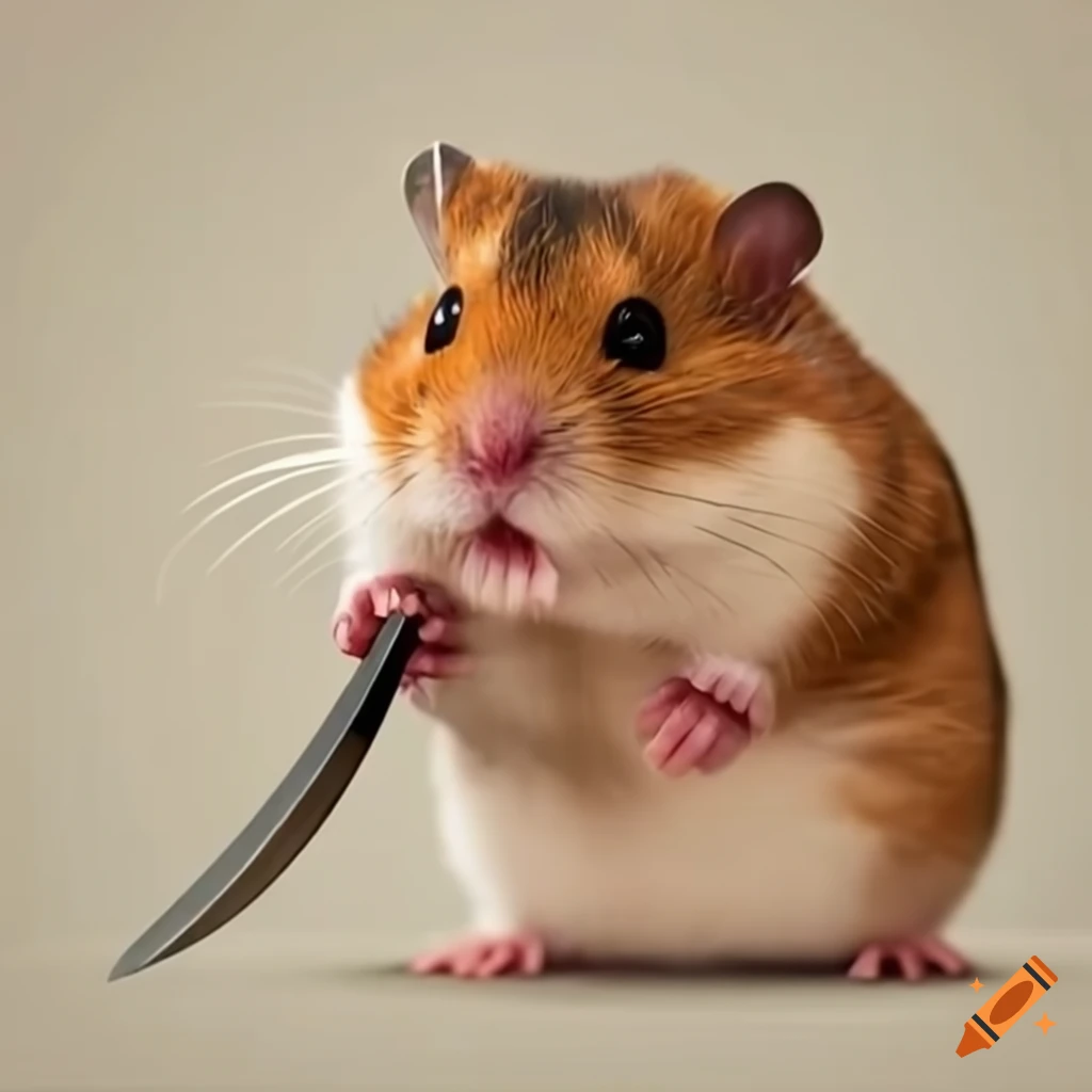 Humorous image of a hamster with a sword at school on Craiyon