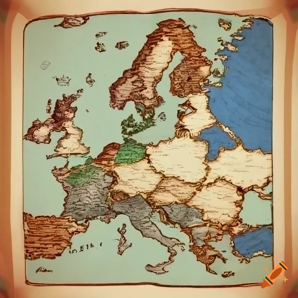 Rpg-style medieval map of europe on Craiyon