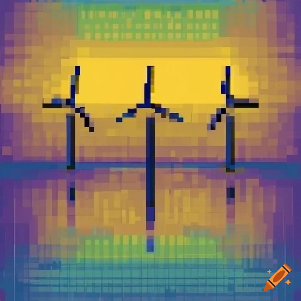 Vibrant yellow pixel art of advanced renewable energy on Craiyon