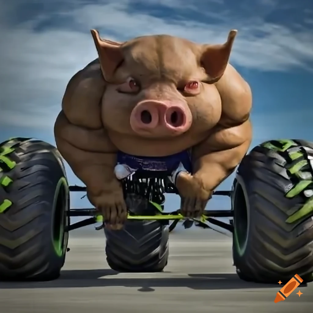 Washington Commanders themed monster truck with a pig driver on Craiyon