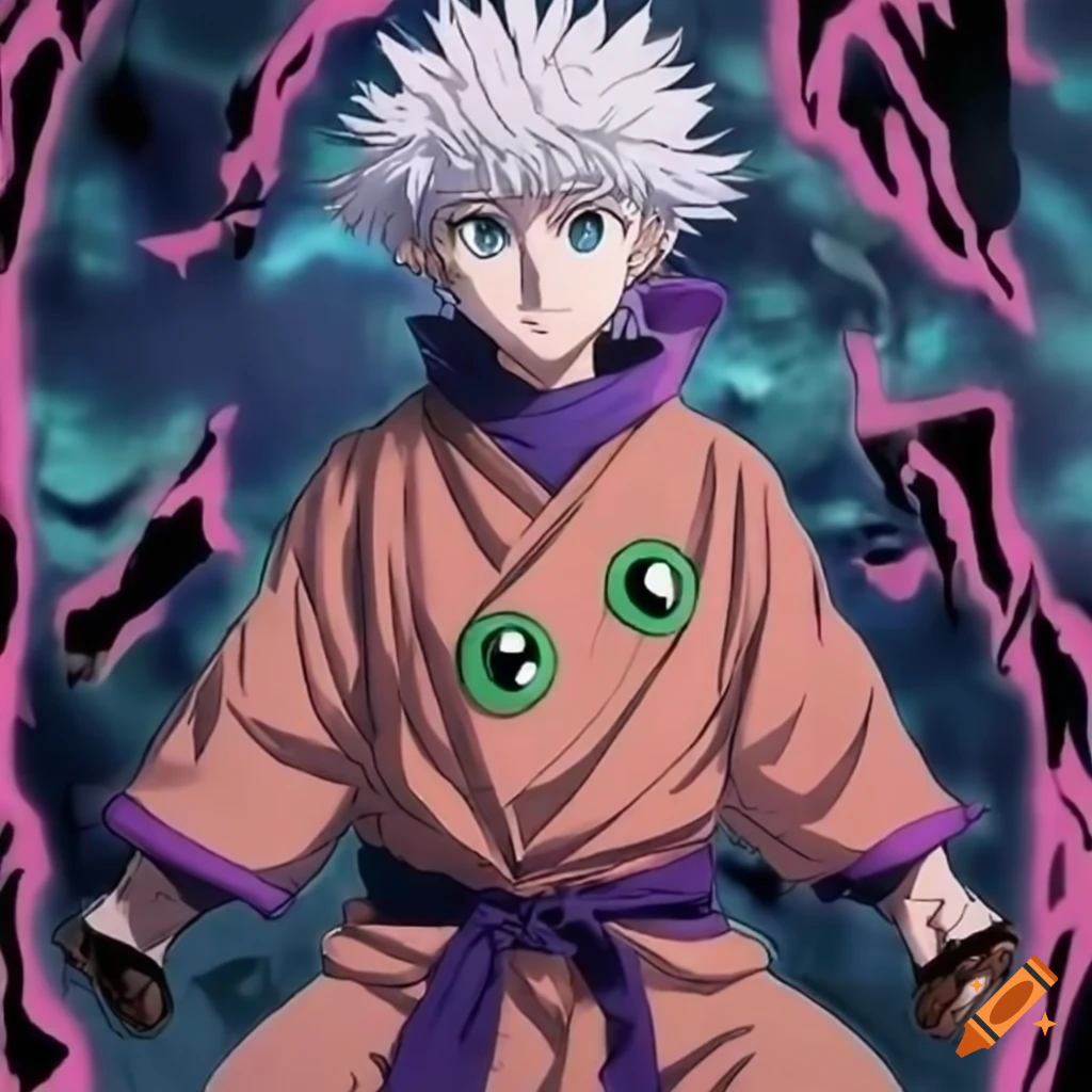 Killua zoldyck wearing an apron in full-body shot on Craiyon