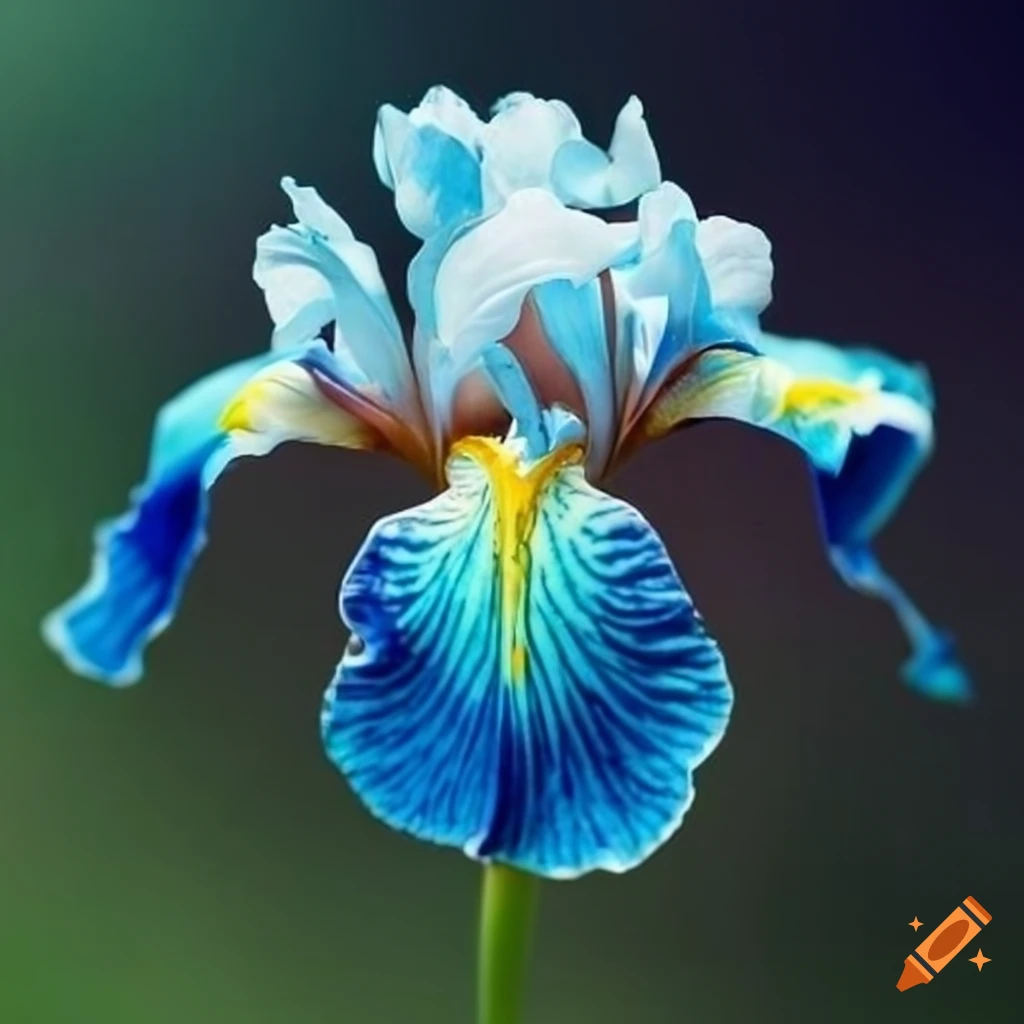 Artistic depiction of irises with scattered pearls