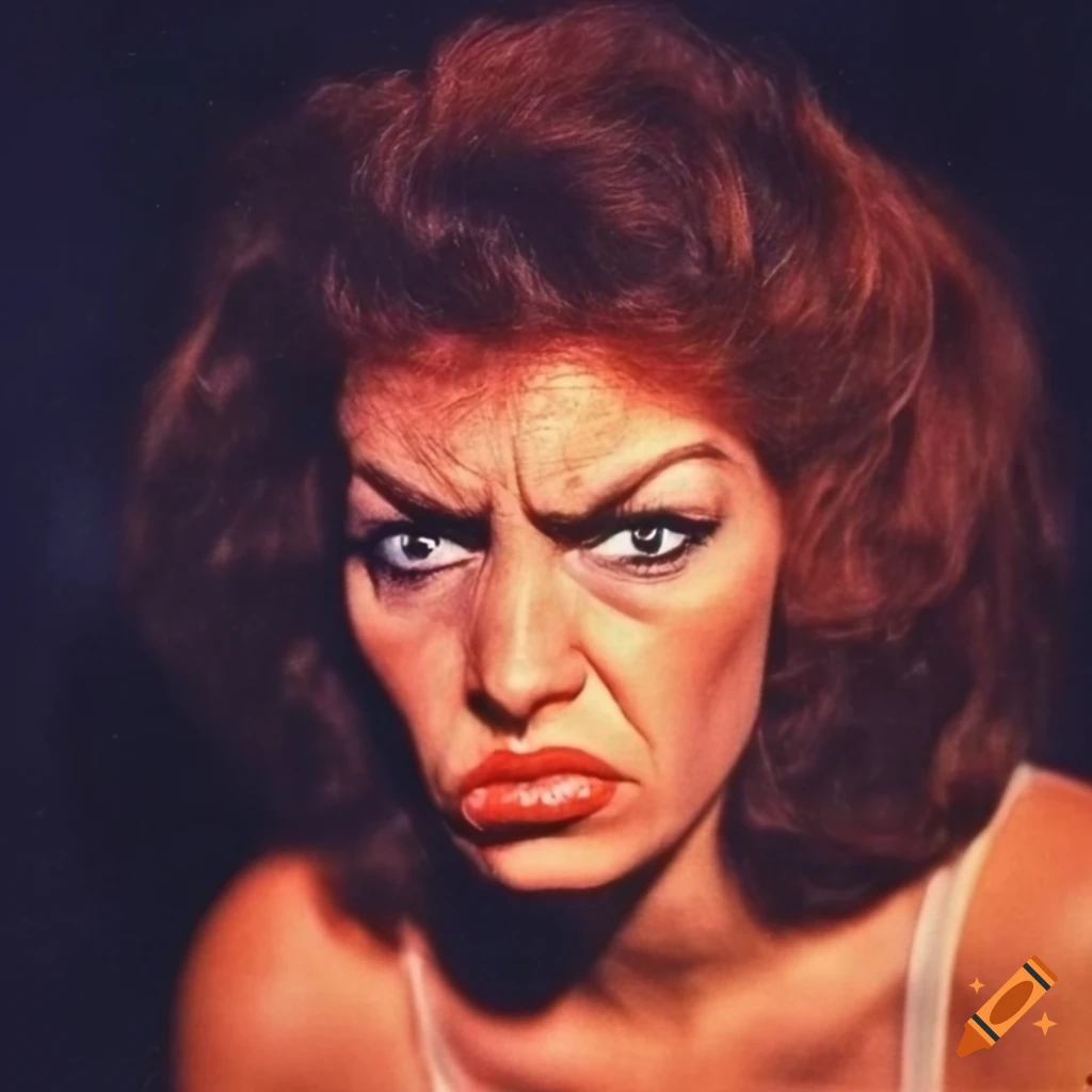 Multicolor vintage photo of an angry woman on Craiyon