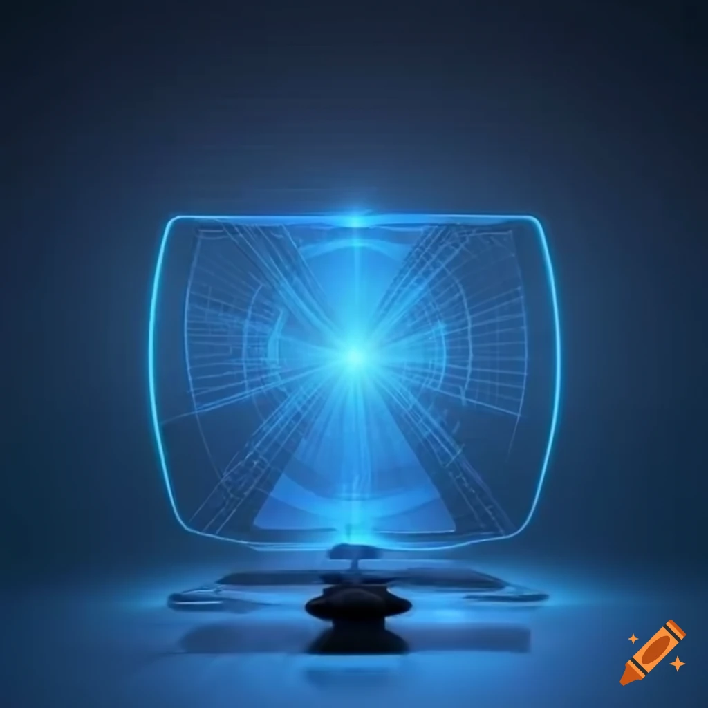 Blue hologram screen cgi rendering