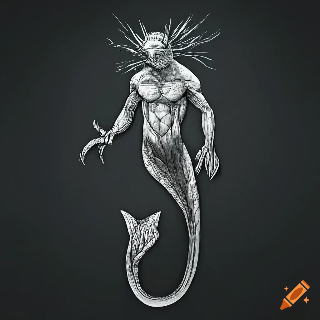 Detailed etching of a prehistoric sea creature