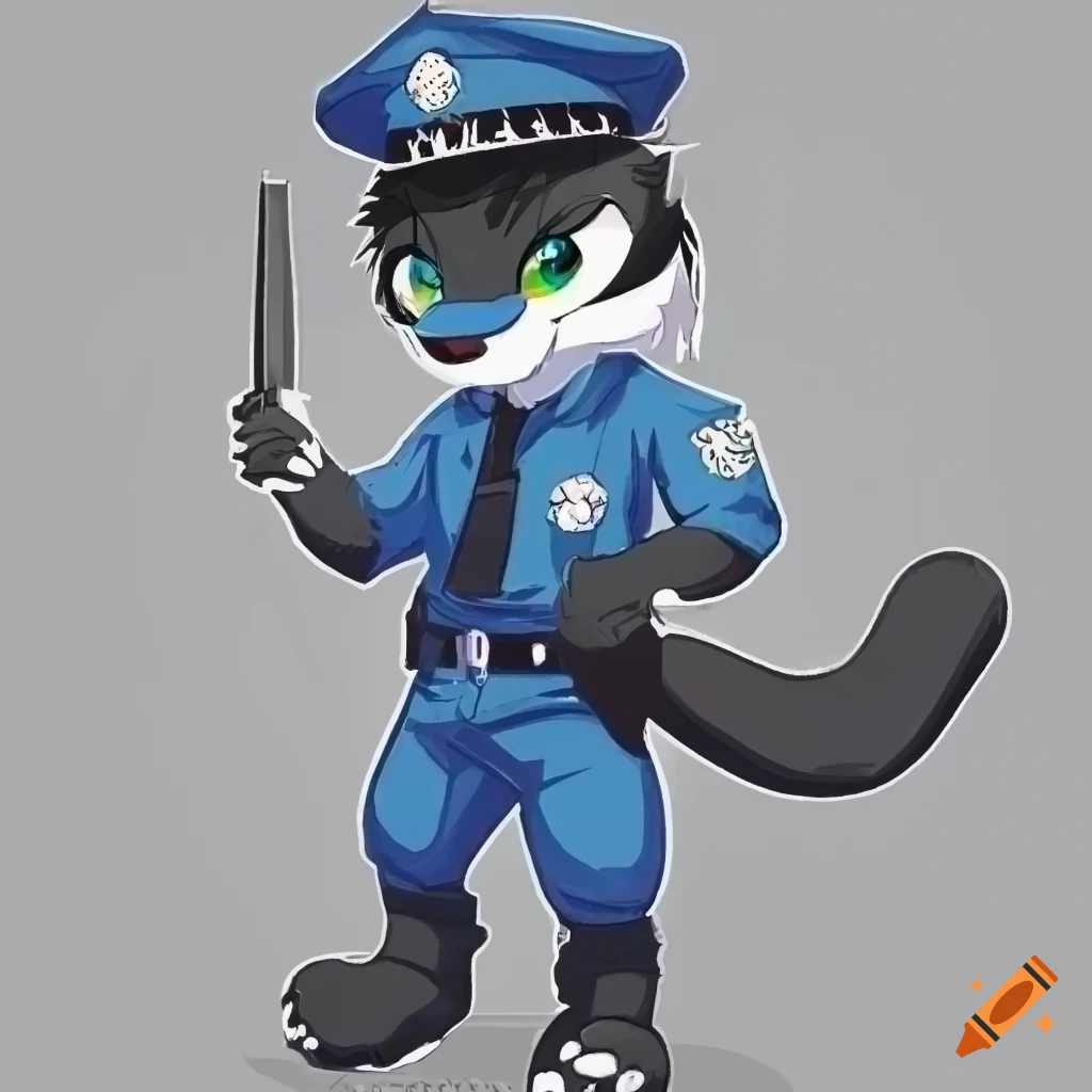 Anthro furry character in Japanese police officer uniform on Craiyon