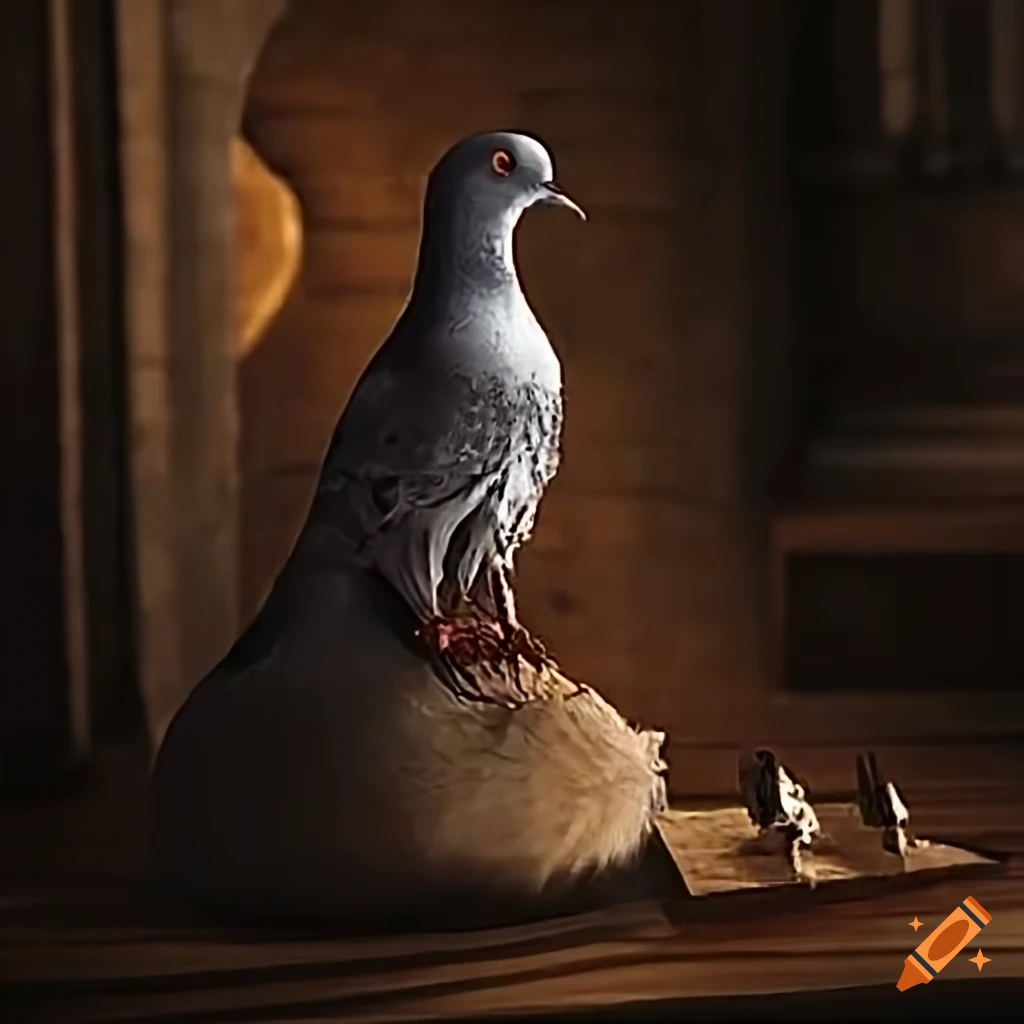 Medieval castle carrier pigeon with armed leg on Craiyon