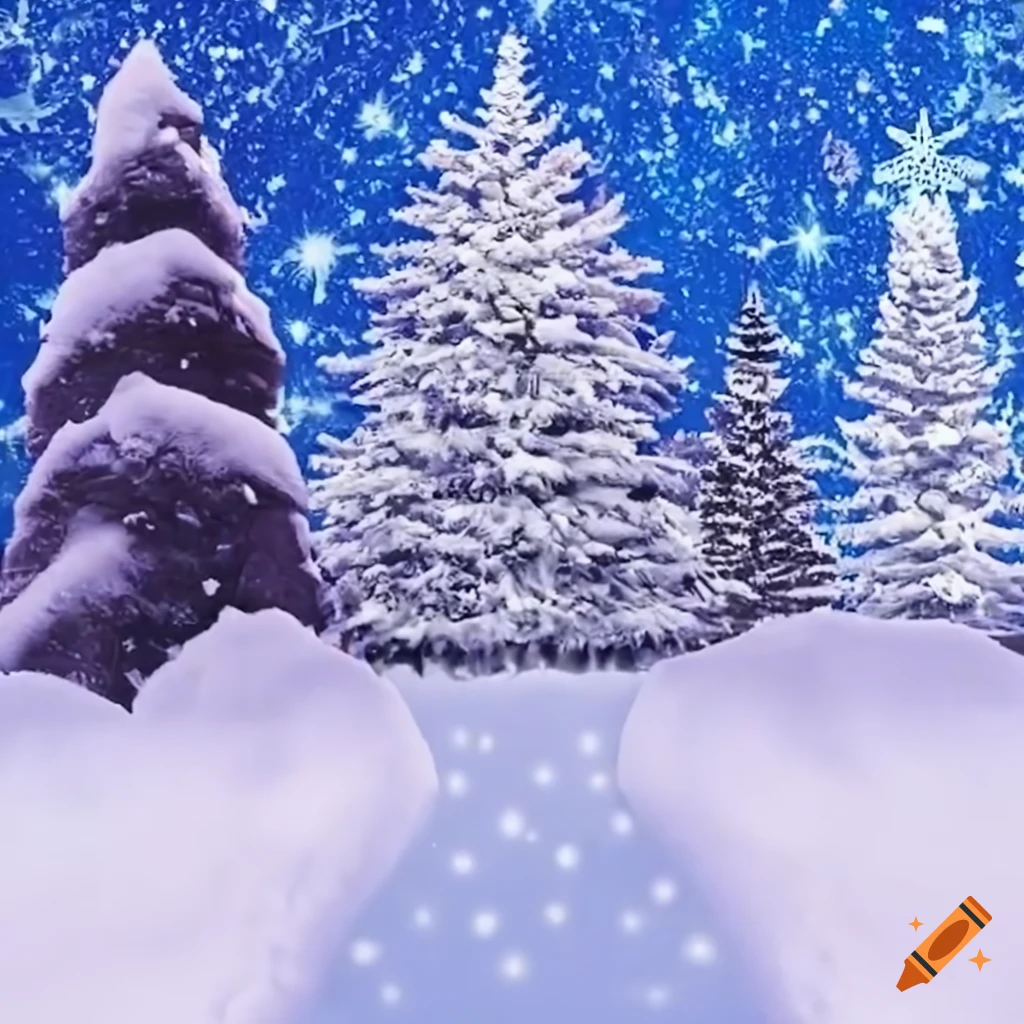 Festive winter landscape with sparkling christmas lights and snow ...
