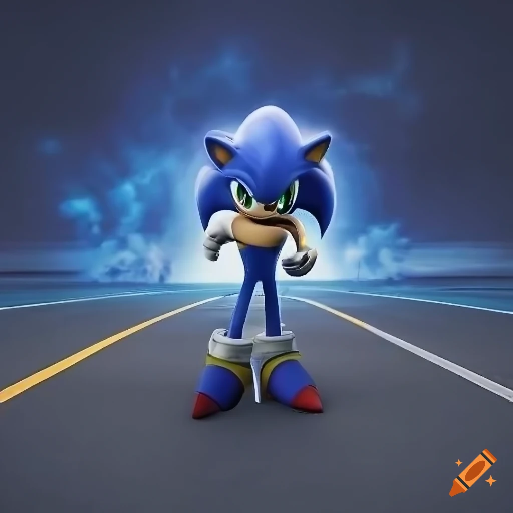 Sonic the hedgehog in live action movie scene on Craiyon