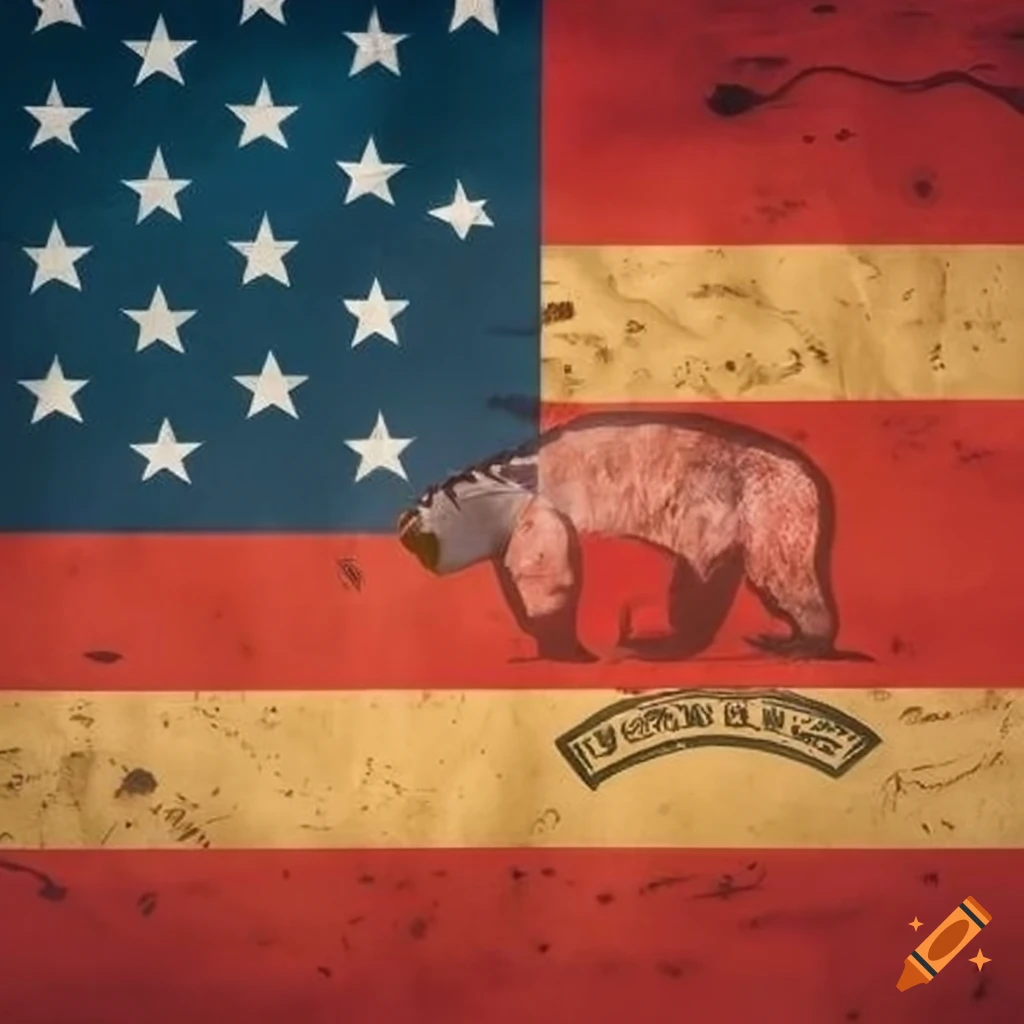 California bear flag with a beach scene on Craiyon