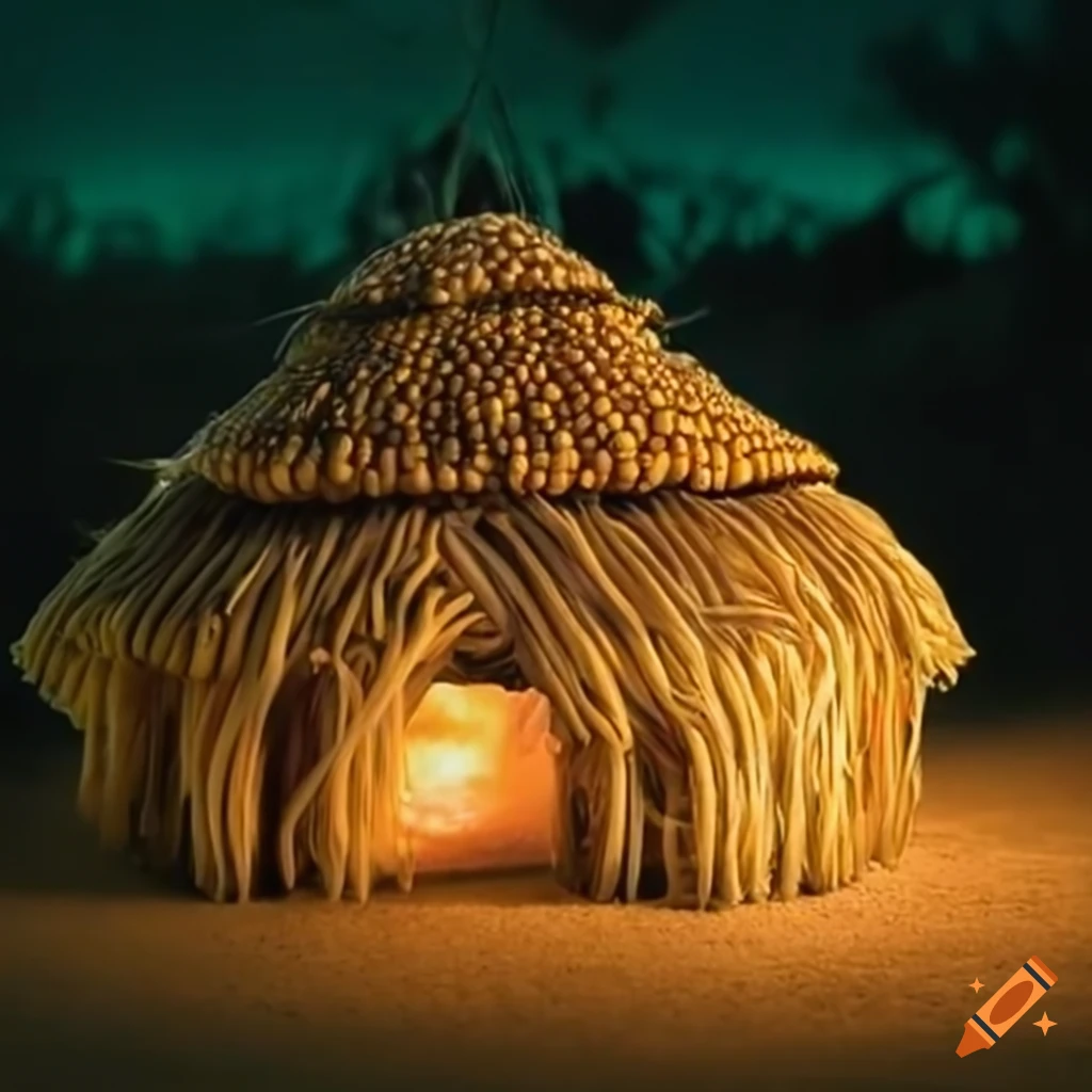 Artistic corn cob house in a noodle field
