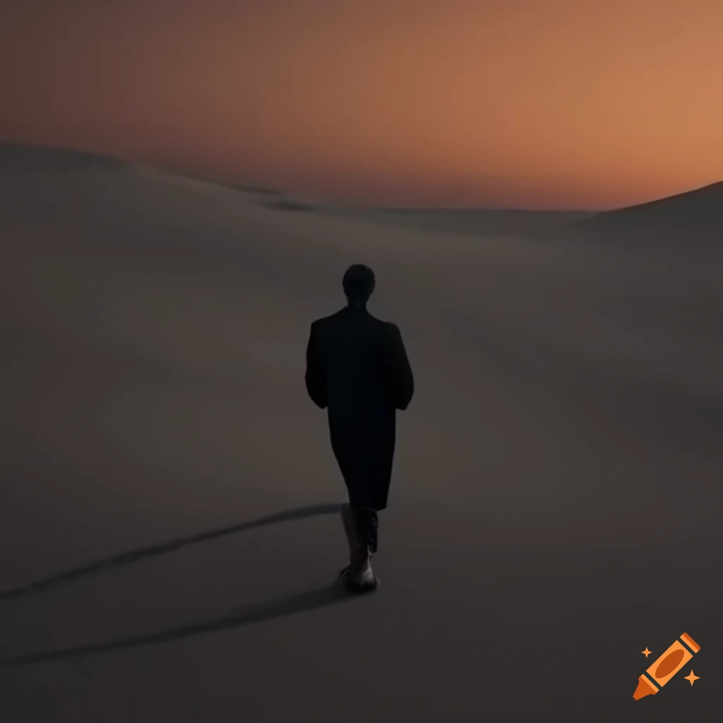 Photorealistic desert landscape with a distant figure