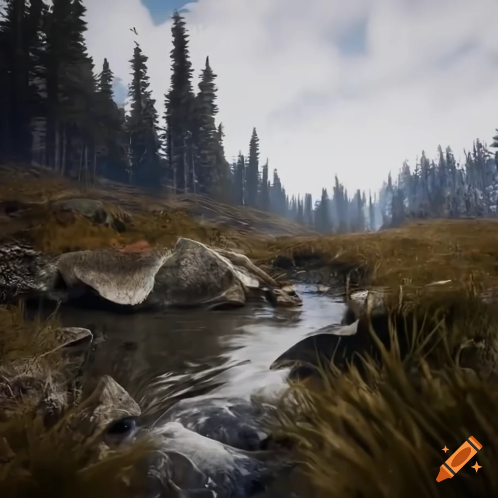 Portrait of a brown liger eating a white fish in a snowy landscape on ...