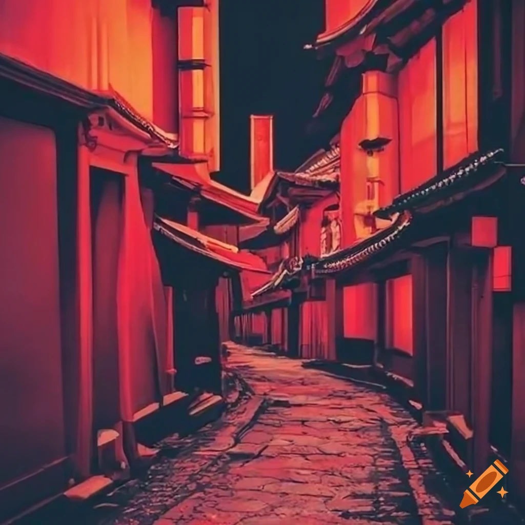 City street illuminated in red lights on Craiyon