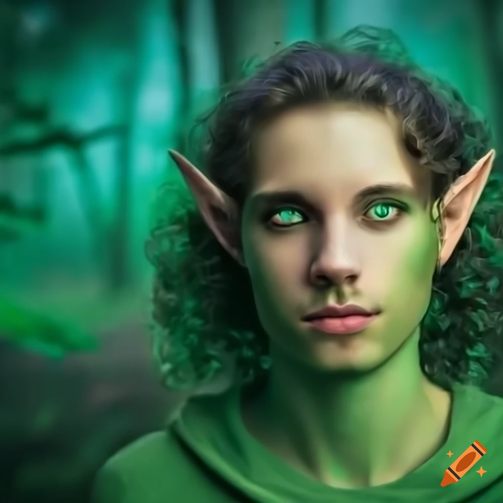 Portrait of a green-skinned man in an enchanted forest on Craiyon