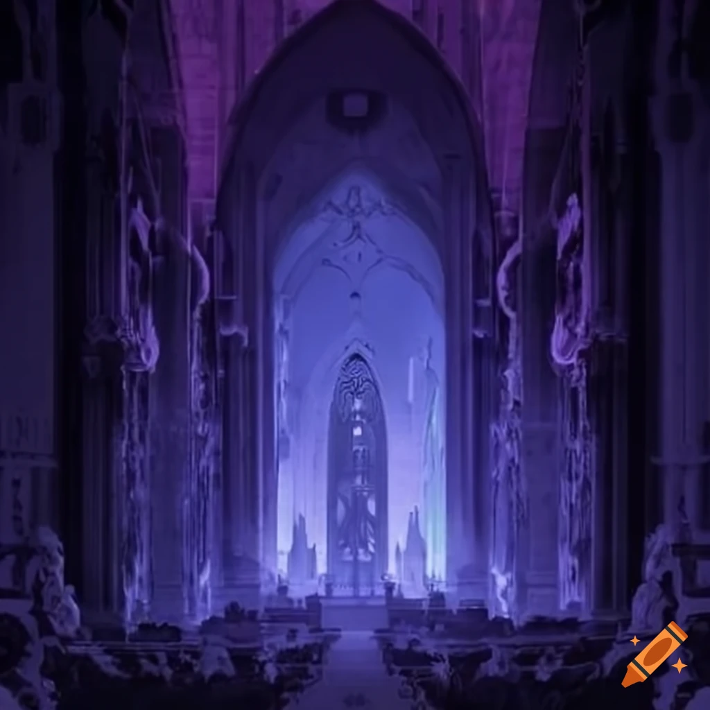 Colorful cathedral with blue and gold stained-glass windows in sunlight ...