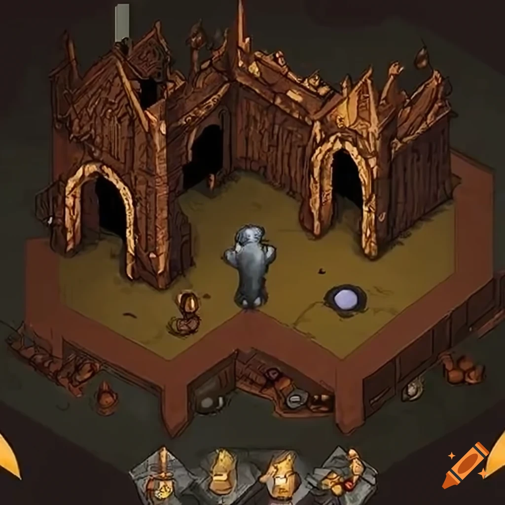 Isometric view of a dark fantasy rpg game on Craiyon