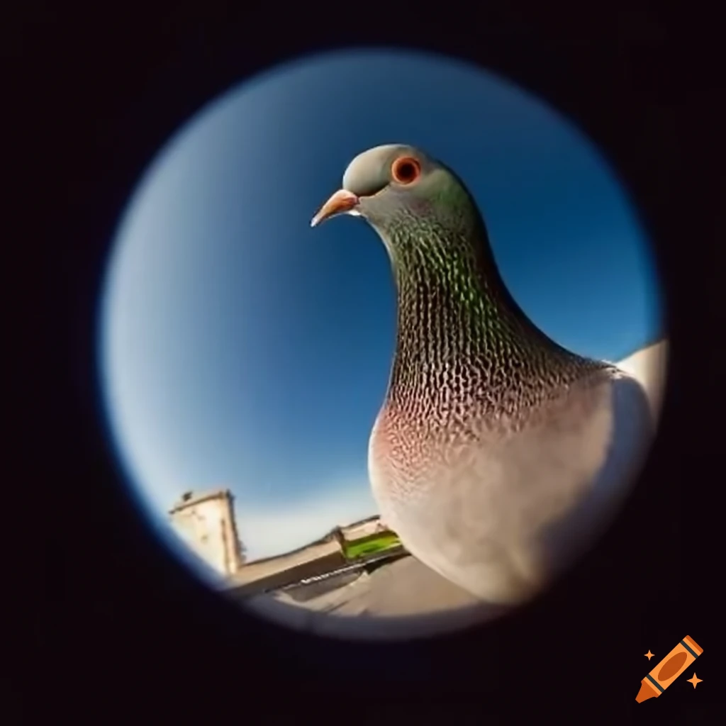 Realistic fish eye lens photo of a pigeon on Craiyon