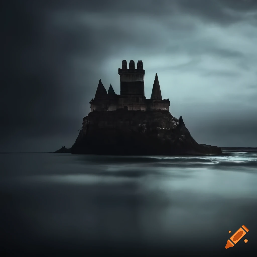 Castle by the sea under stormy sky on Craiyon