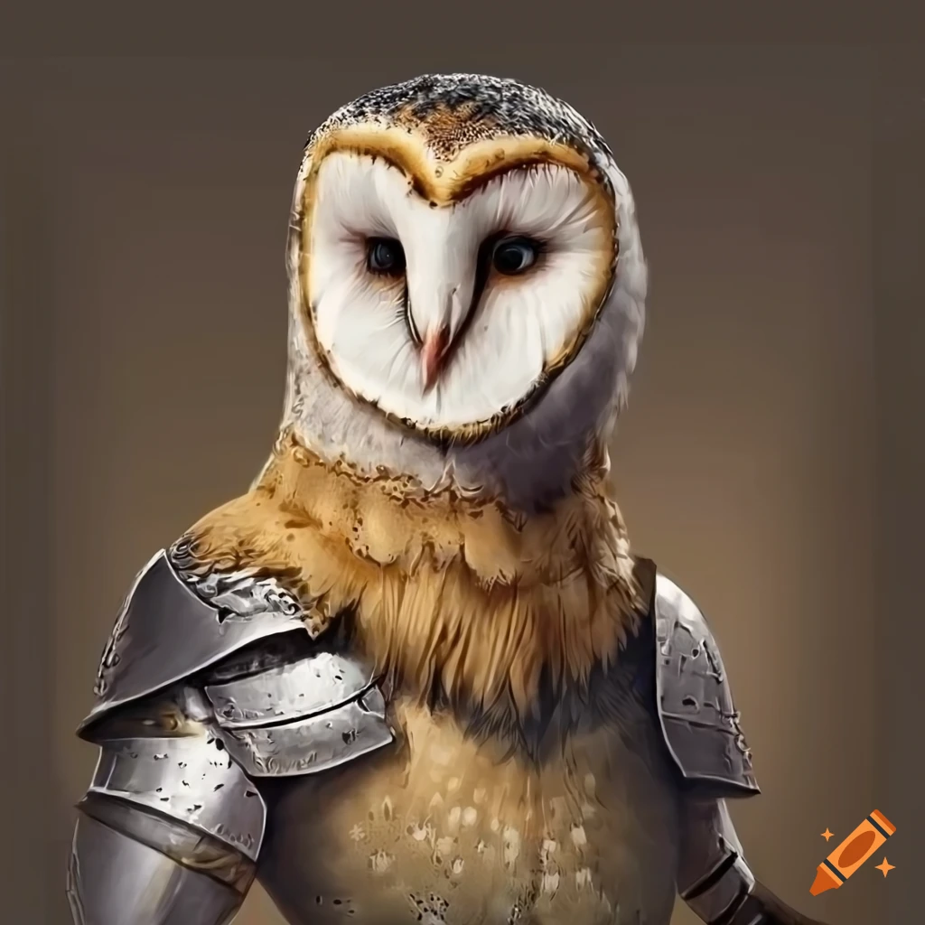 Illustration of a barn owl knight riding a lion on Craiyon