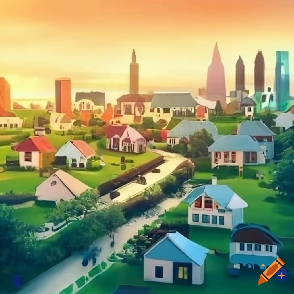 Image of a modern village focusing on sustainability on Craiyon