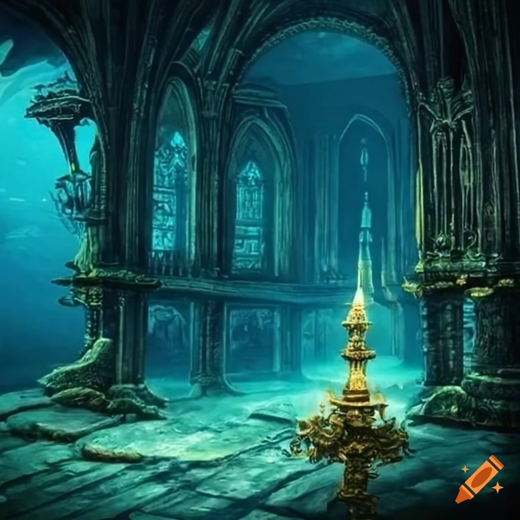 Underwater gothic temple treasure room on Craiyon