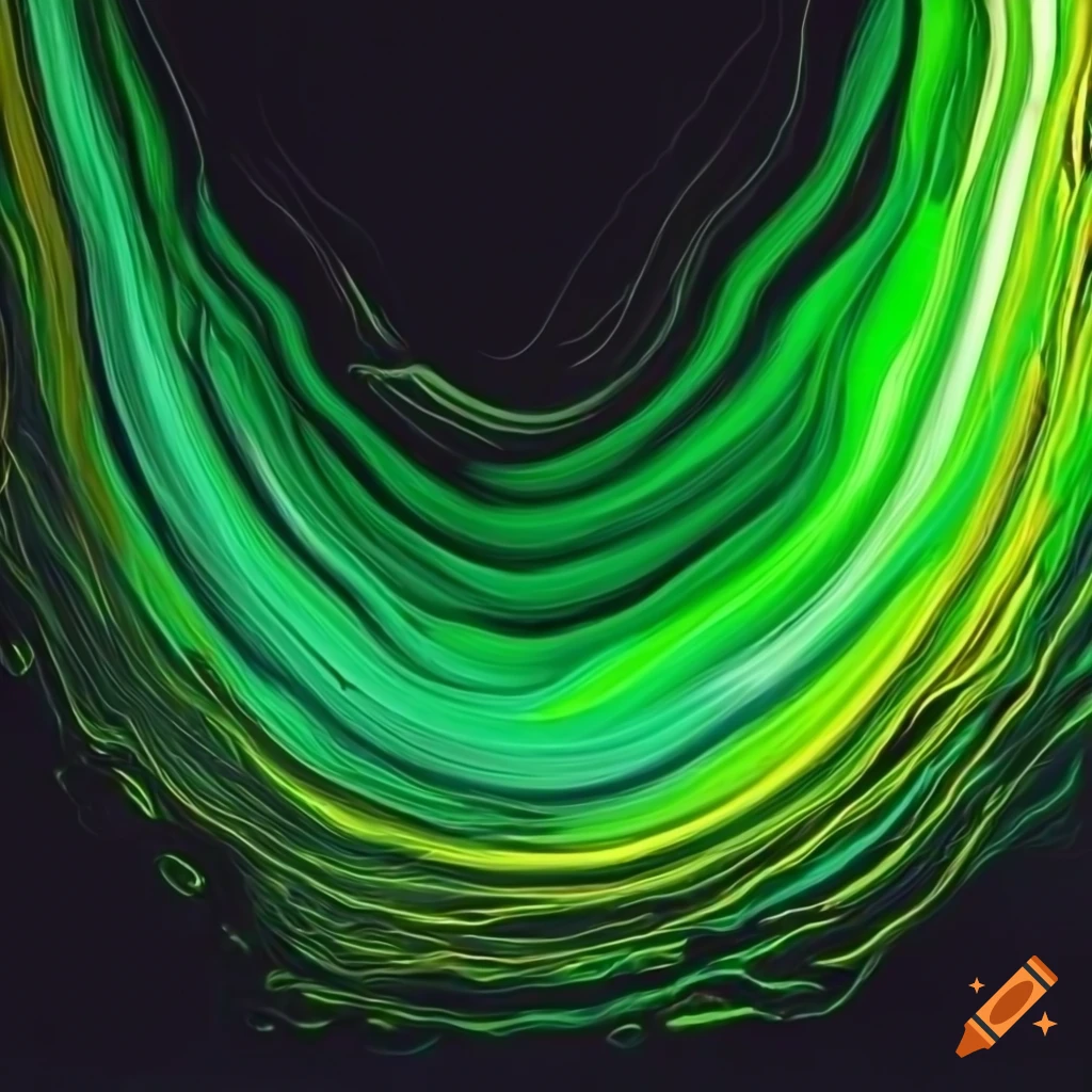 Abstract art of green chains on a black background