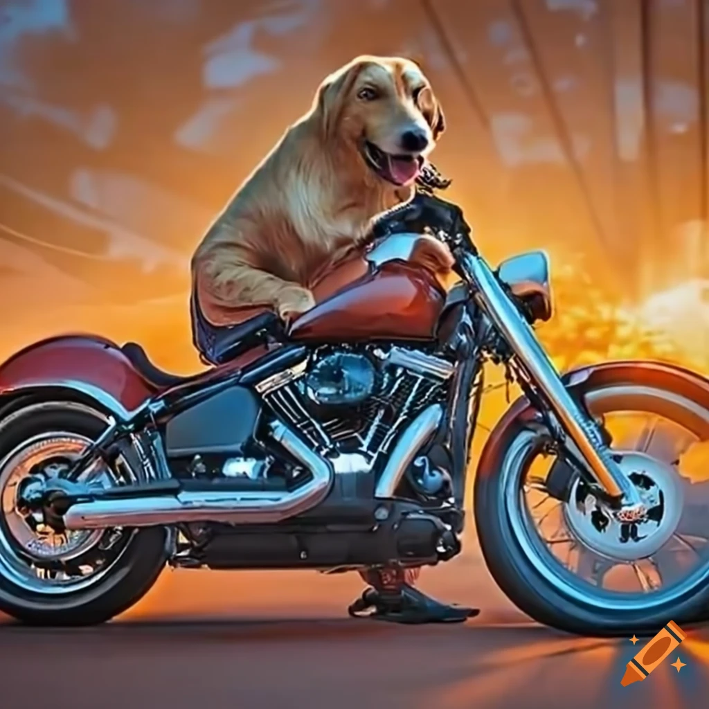 Golden retriever on a Harley Davidson motorcycle on Craiyon