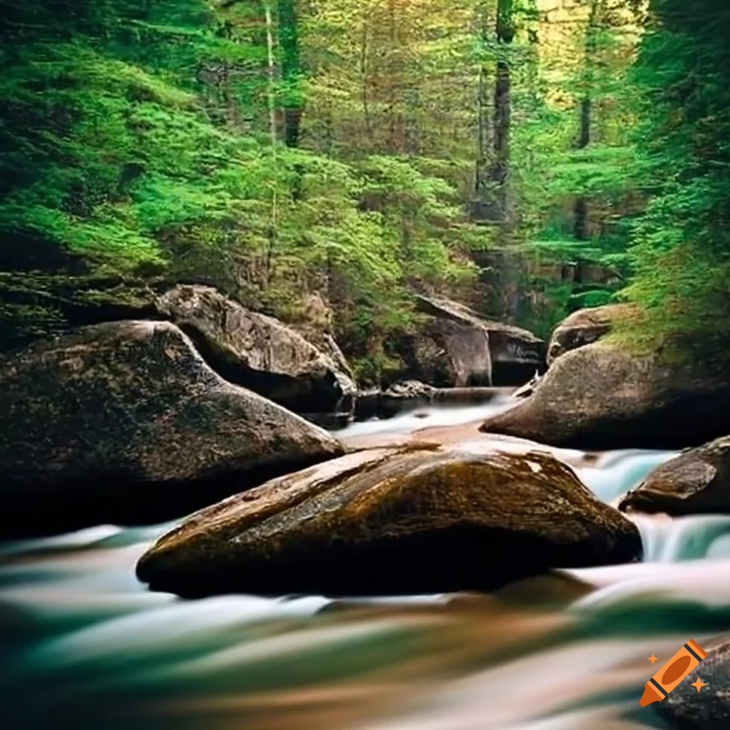 Giant river rocks in the Smokey mountains on Craiyon