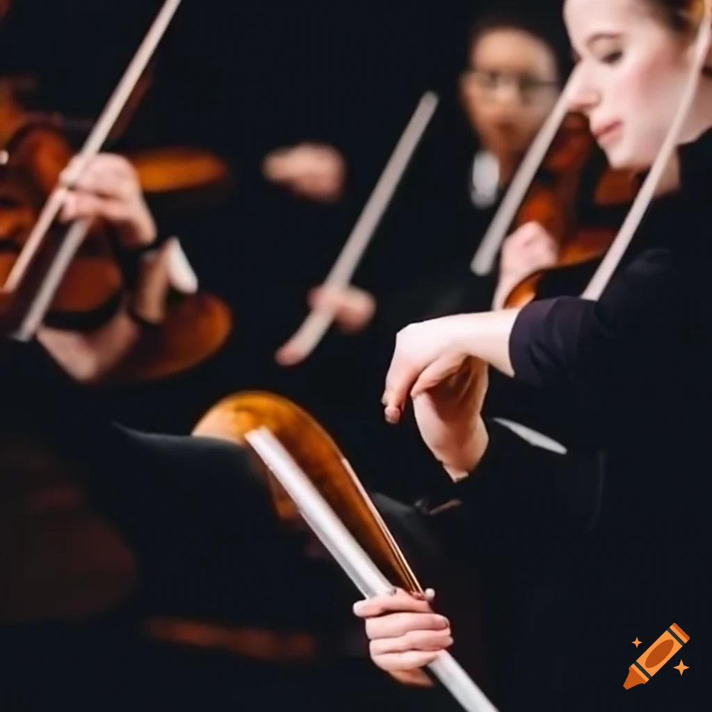 Professional ensemble performing classical music in a modern concert ...