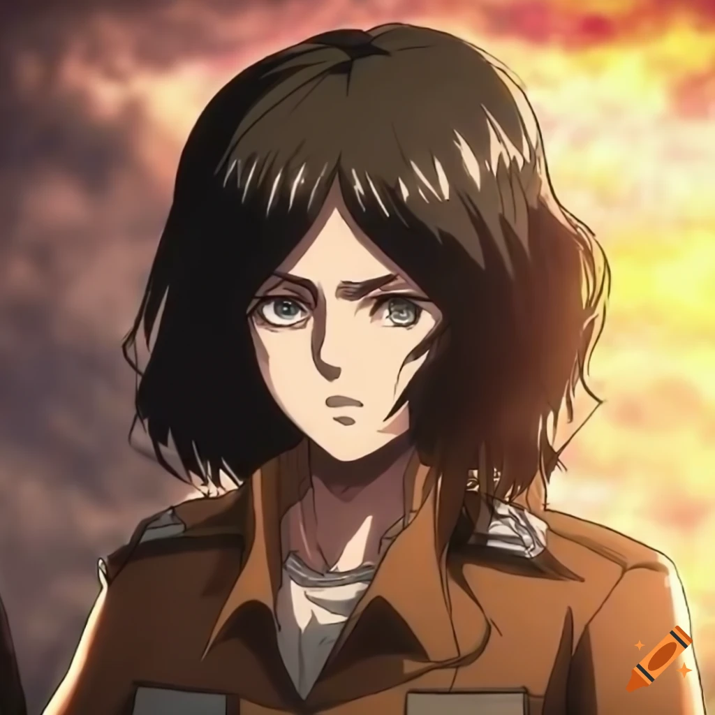 Anime character with long dark wavy hair and scout corps uniform on Craiyon