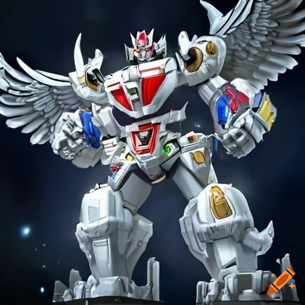 White megazord with wings on Craiyon