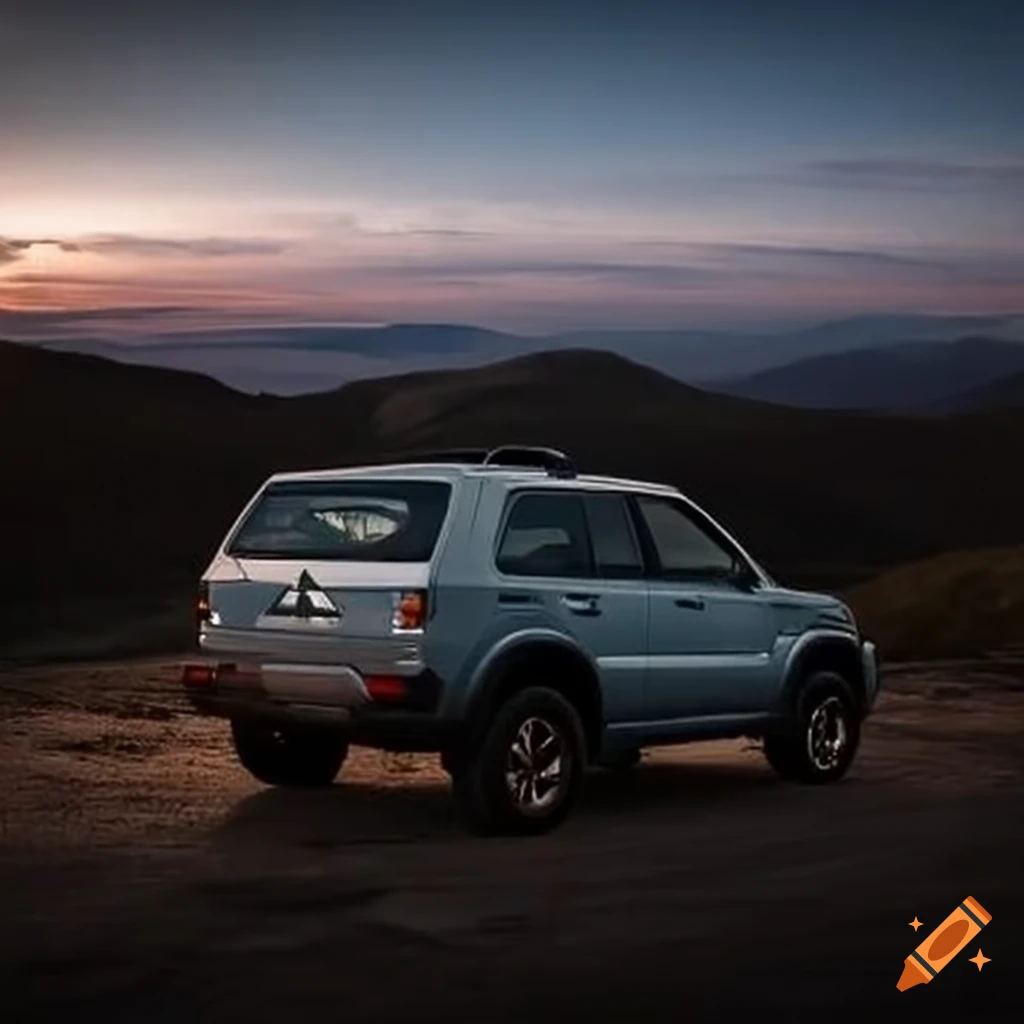 Mitsubishi suv driving through rugged terrains on Craiyon