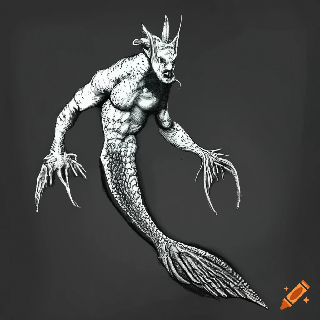 Etching of a detailed prehistoric sea monster on Craiyon