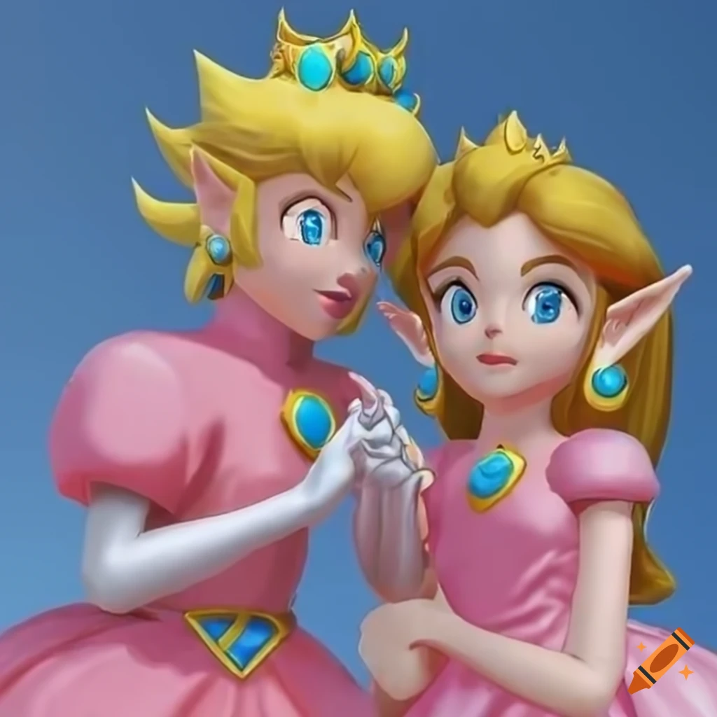 Cosplay of princess peach and link in pink ballgown on Craiyon