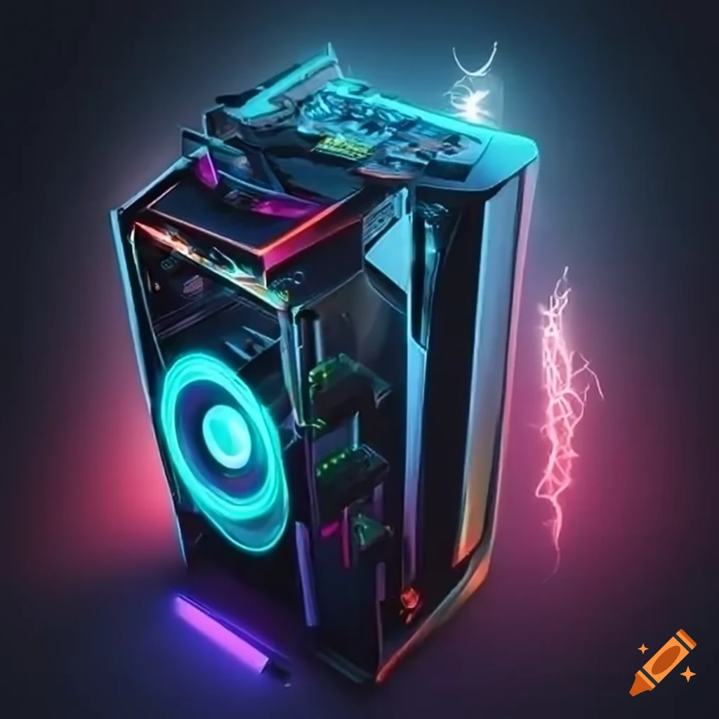 Pyramid concept gaming tower with leds and gaming controller on Craiyon
