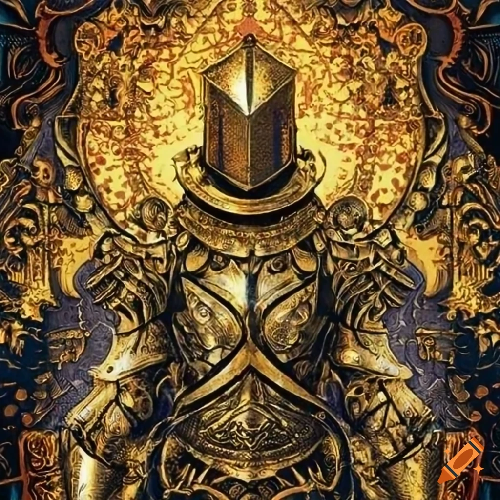 Intricate tarot card with a golden ethereal knight