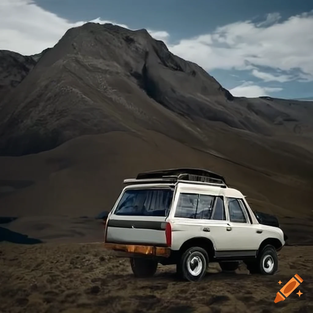 Mitsubishi suv conquering rugged terrain on Craiyon