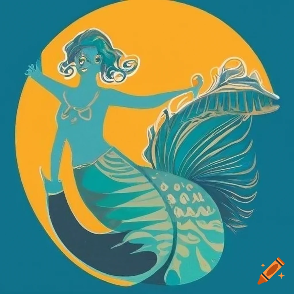 Vienna secession style mermaid illustration on Craiyon